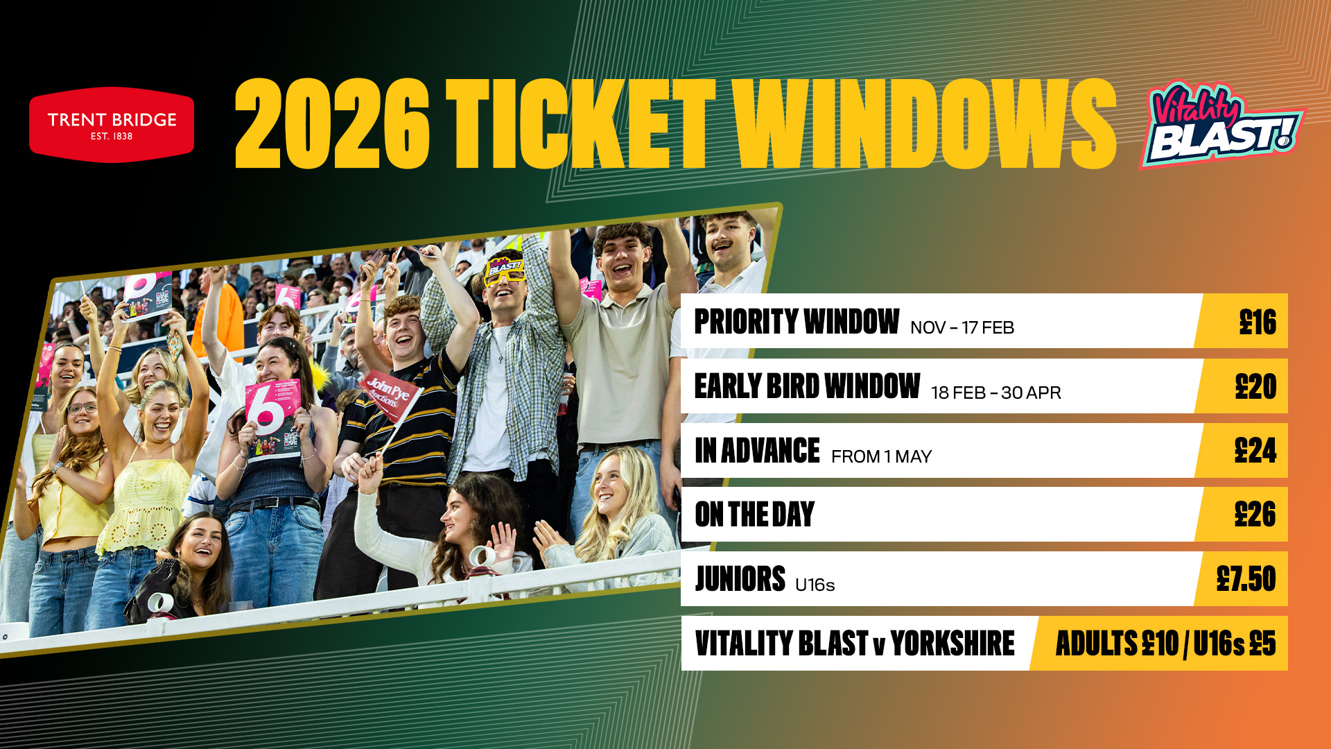NCCC News : VITALITY BLAST 2026: TICKET WINDOWS AND PRICING